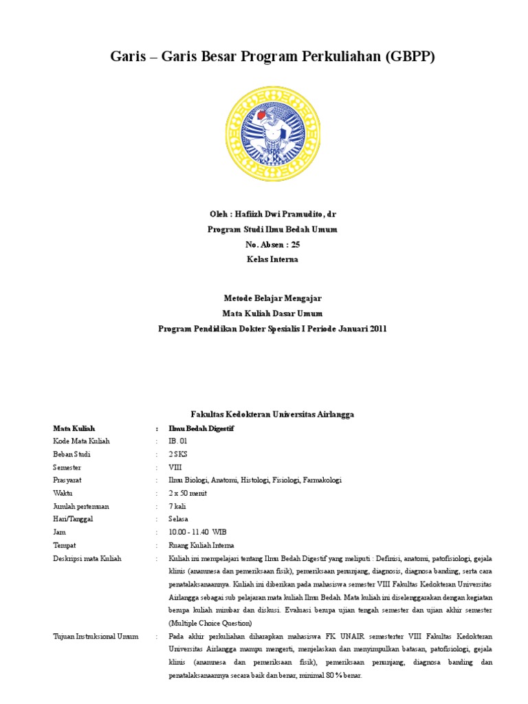 Garis - Garis Besar Program Perkuliahan (GBPP) | PDF