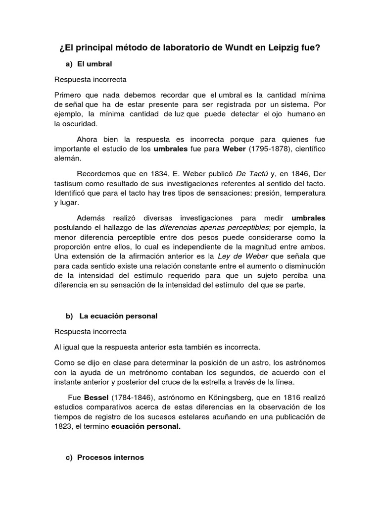 El Principal Método de Laboratorio de Wundt en Leipzig Fue | Método ...