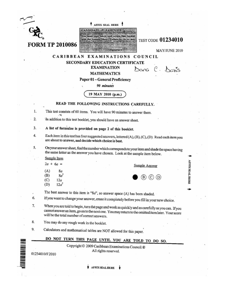 CXC Past Paper 1 June 2010 | PDF
