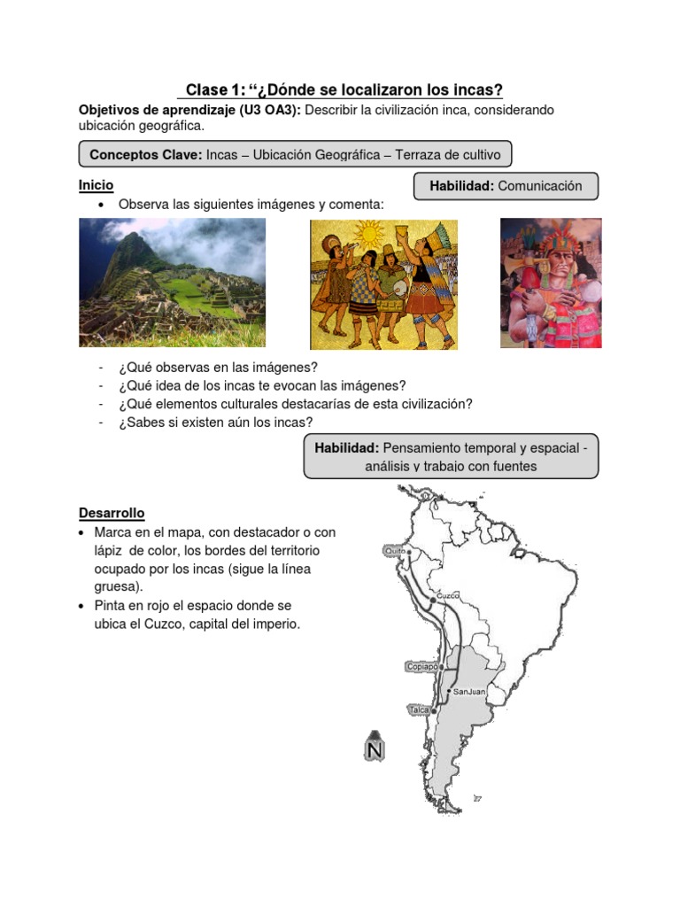 Guía de apoyo de los incas 4 basico | Imperio Inca | Civilización maya