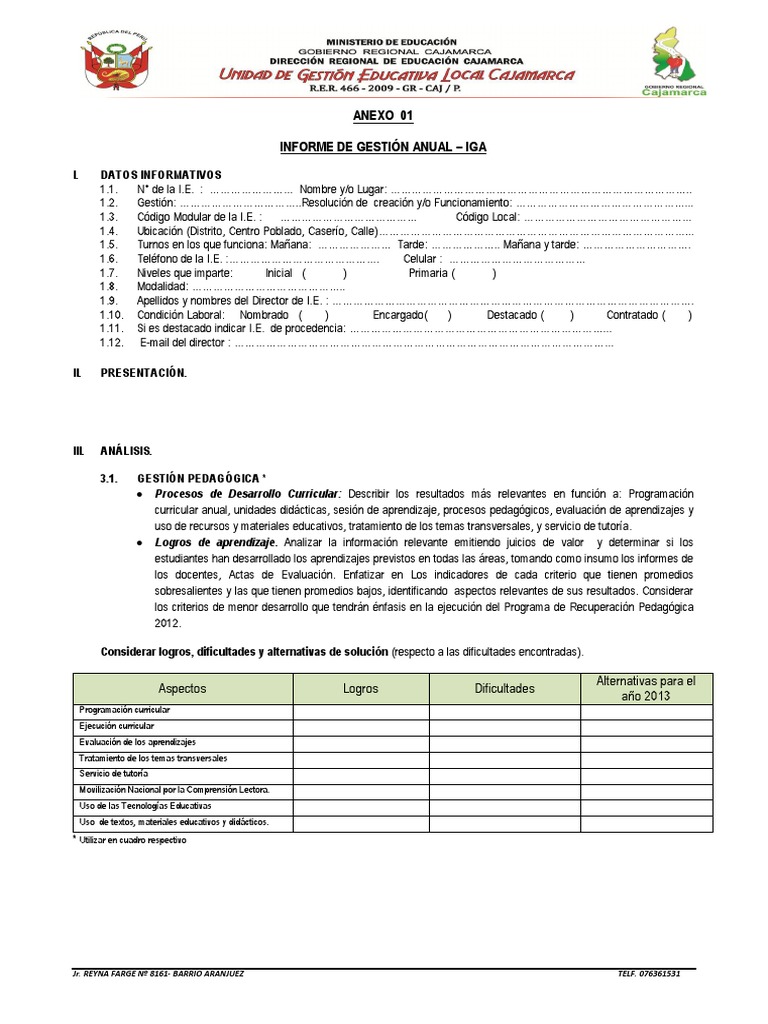 Informe de Gestión Anual (Iga) | PDF | Compartir | Evaluación