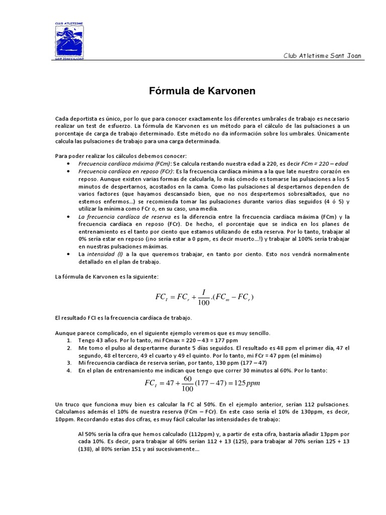 Formula de Karvonen | PDF | Ritmo cardiaco | Science