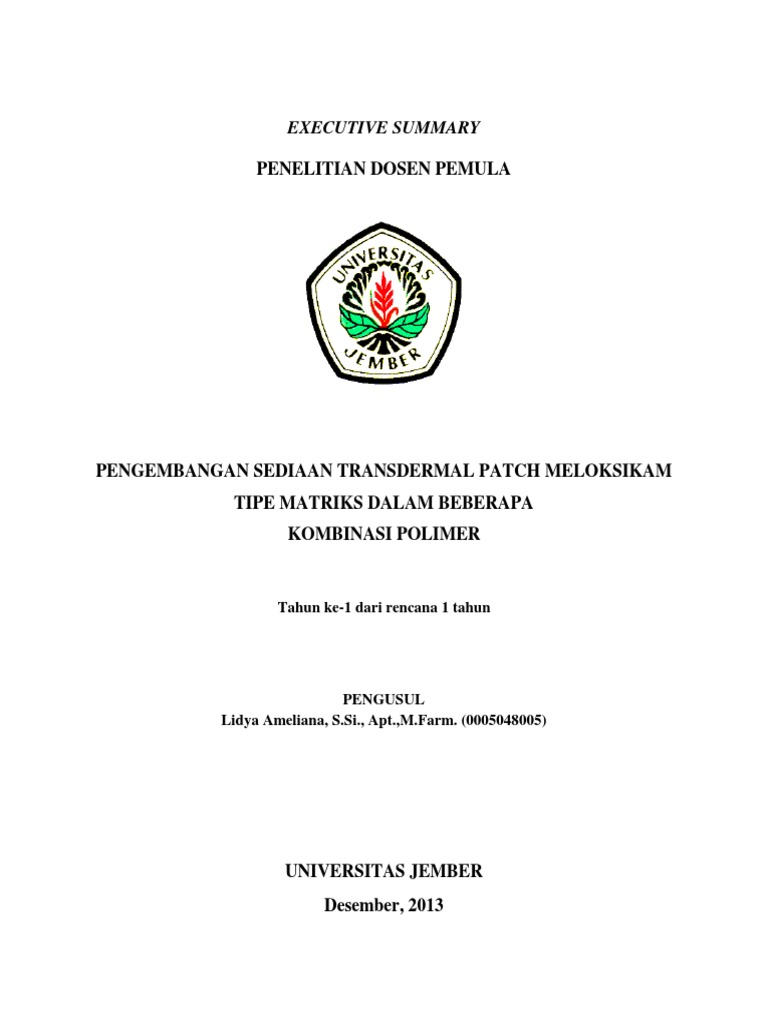 Pengembangan Sediaan Transdermal Patch Meloksikam Tipe Matriks Dalam ...