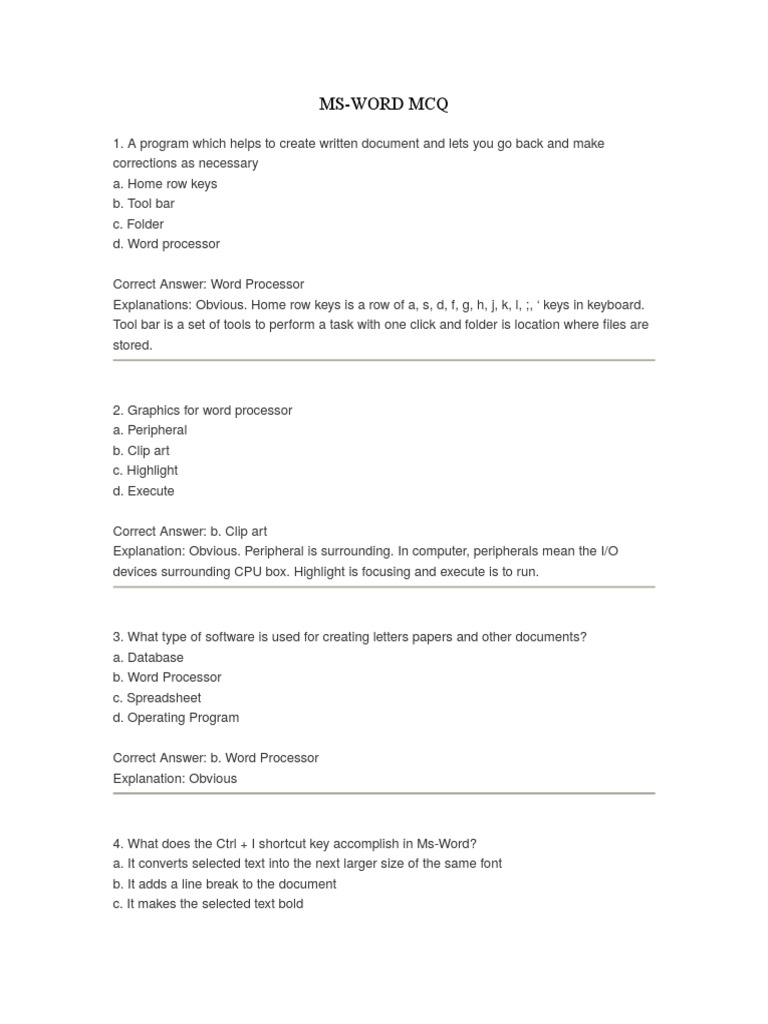 MCQ | PDF | Word Processor | Microsoft Word