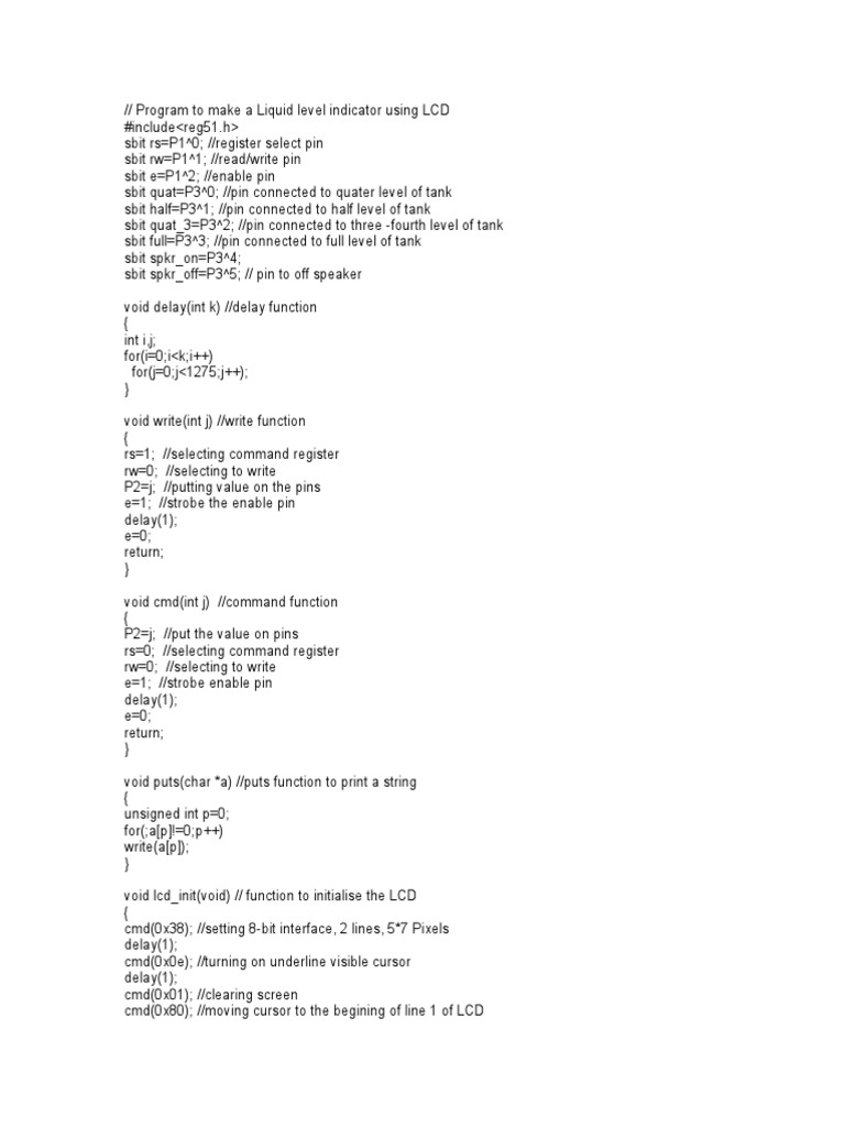 LCD Liquid Level Indicator Code | PDF