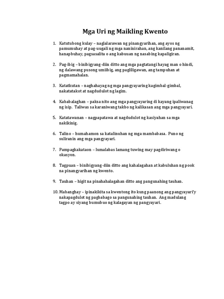 Mga Uri NG Maikling Kwento | PDF