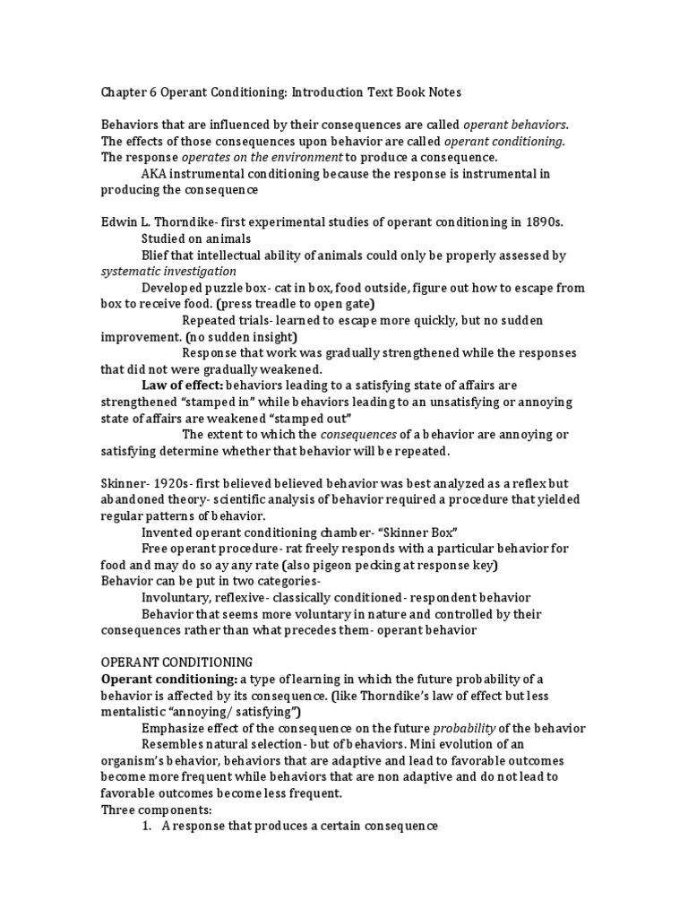 Chapter 6 Operant Conditioning Textbook Notes | PDF | Reinforcement ...