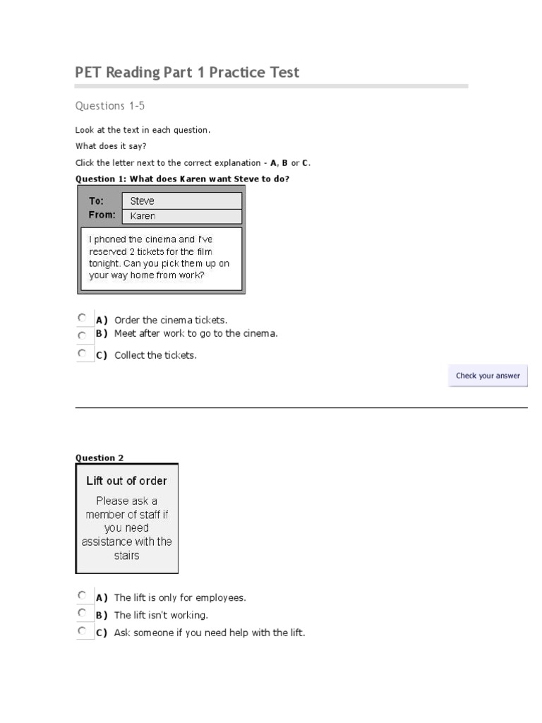 PET Reading Practice & Tips | PDF | Car | Driving