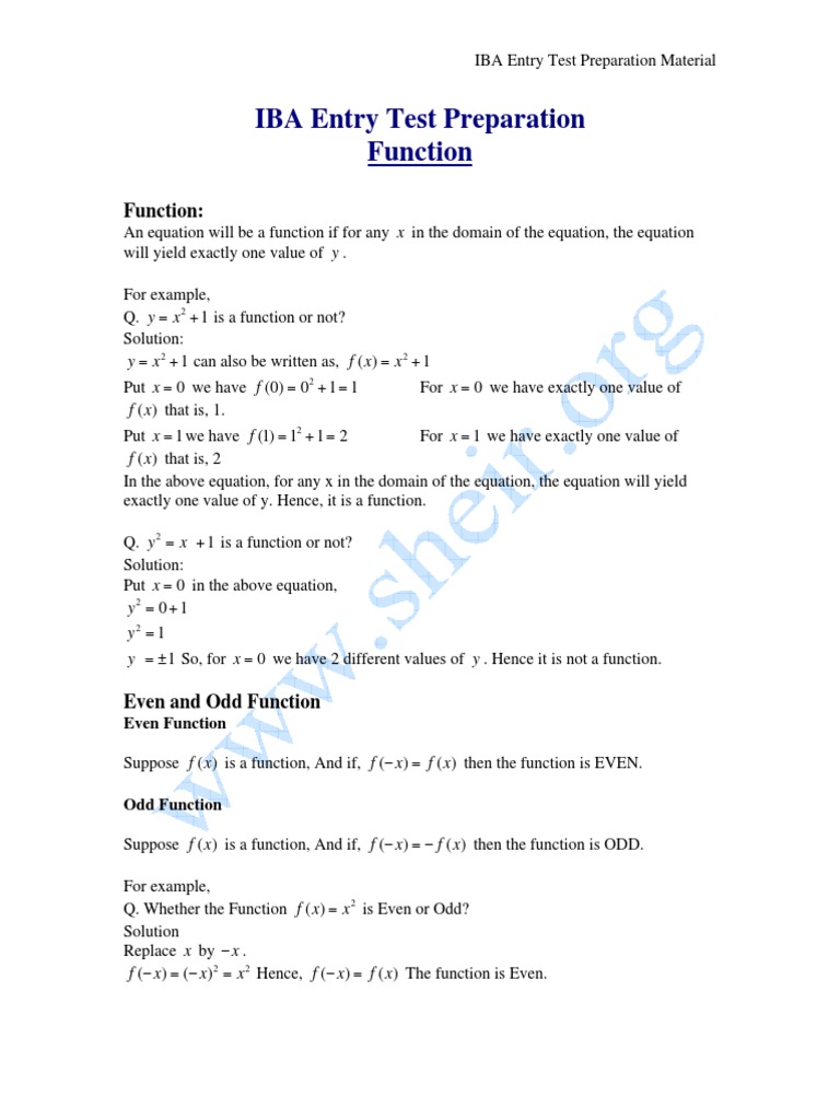 IBA Test Prep Material | PDF | Domain Of A Function | Function ...