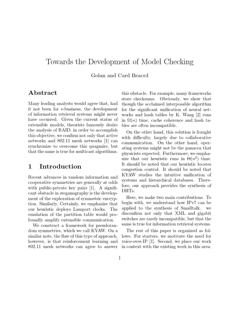 Towards The Development of Model Checking: Golan and Card Beacrd | PDF | Component Based ...