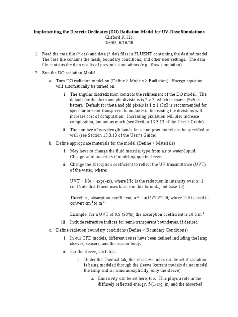 Implementing The Discrete Ordinates (DO) Radiation Model For UV-Dose ...
