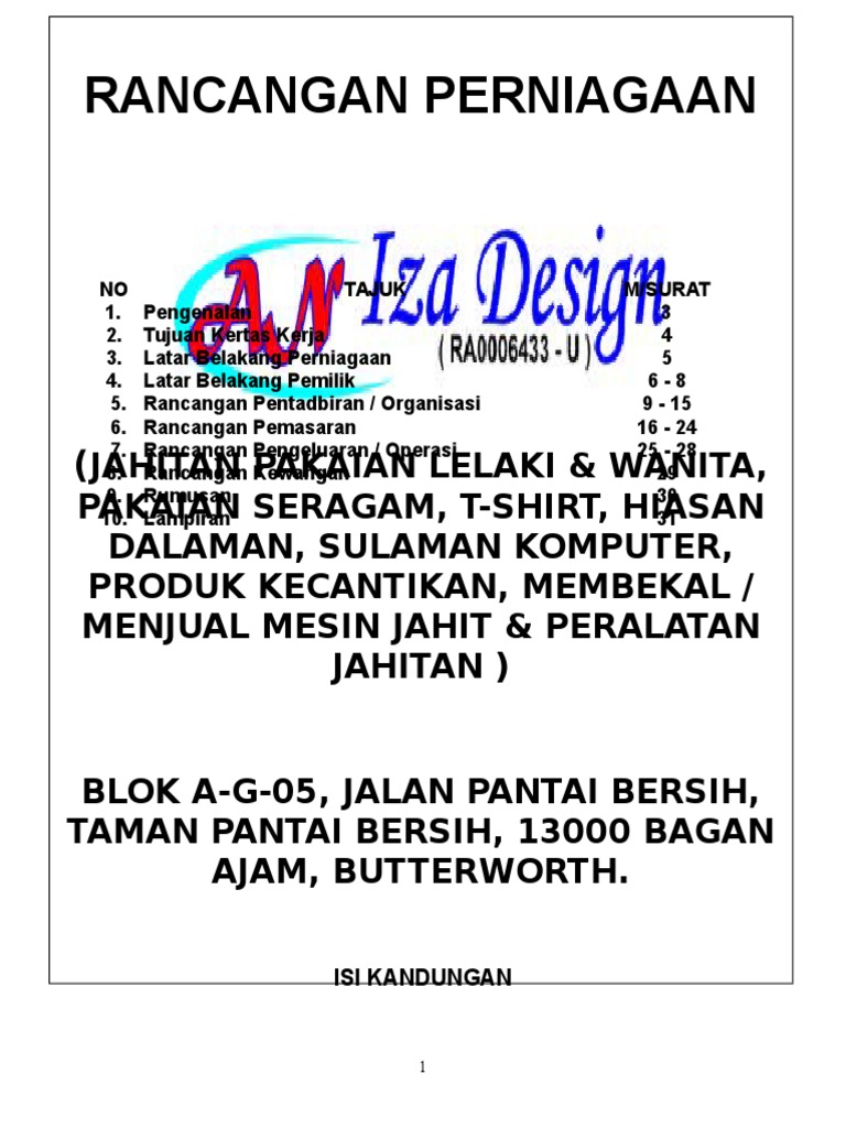 Contoh Rancangan Perniagaan | PDF | Bisnis