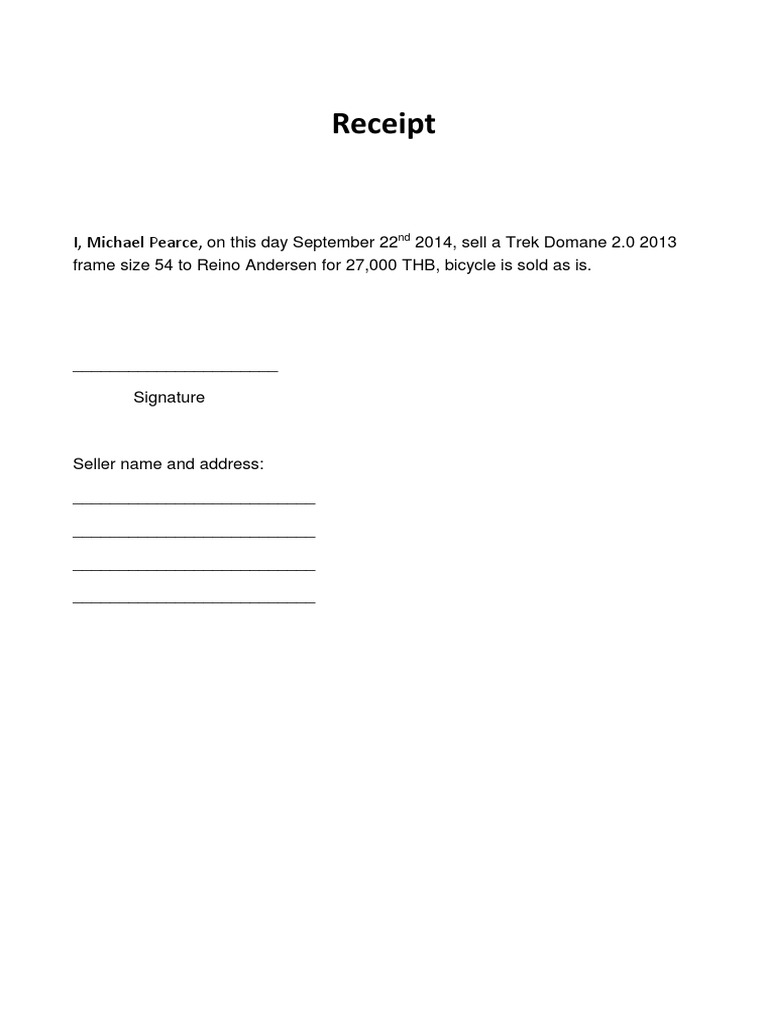 Bicycle Sale Receipt | PDF