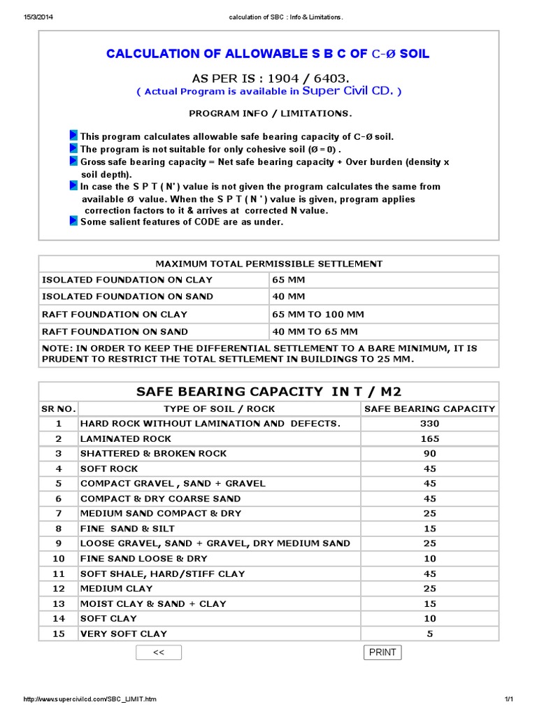 SBC Calculation for Soil Types | PDF | Sand | Clay