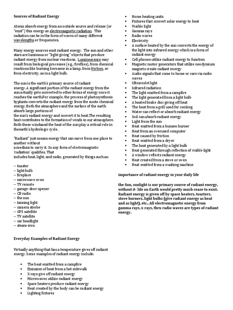 Sources of Radiant Energy | PDF | Light | Electromagnetic Radiation