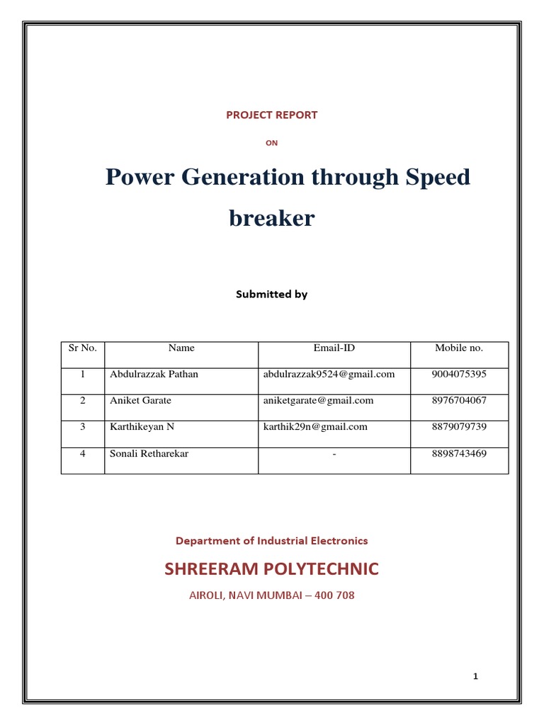 Power Generation Using Speed Breaker | PDF