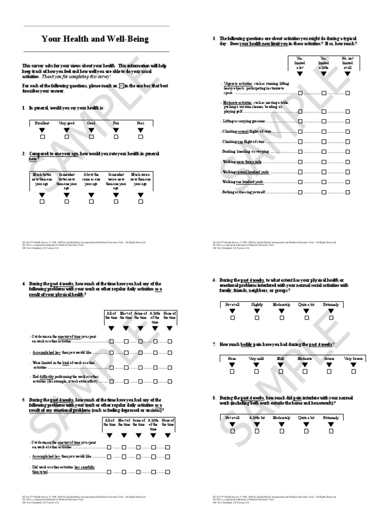 SF-36v2 Standard Sample | PDF | Behavioural Sciences | Psychological ...