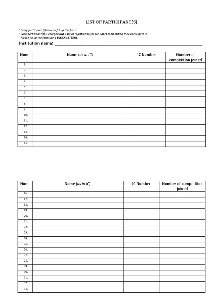 Participant Registration Form Template | PDF | Technology & Engineering