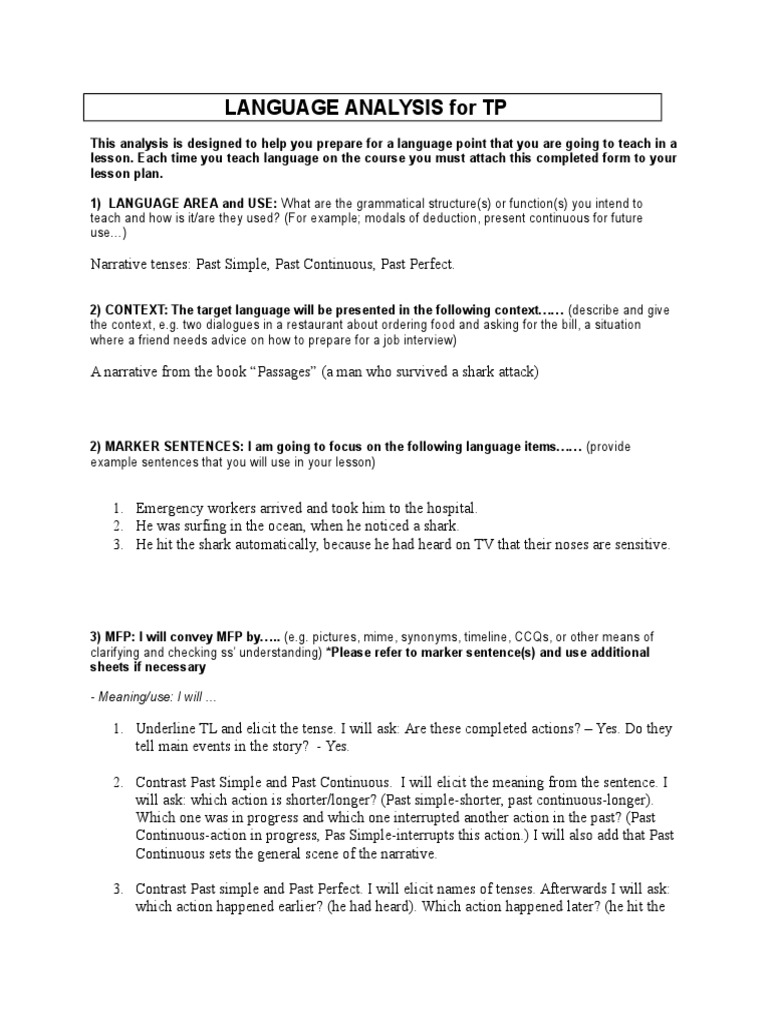 Language Analysis for Past Tenses | PDF | Perfect (Grammar ...