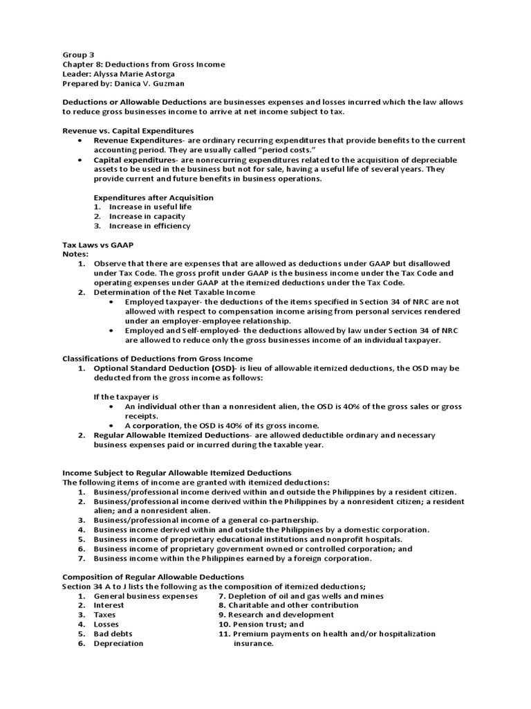 Deductions Fro Gross Income | PDF | Tax Deduction | Gross Income
