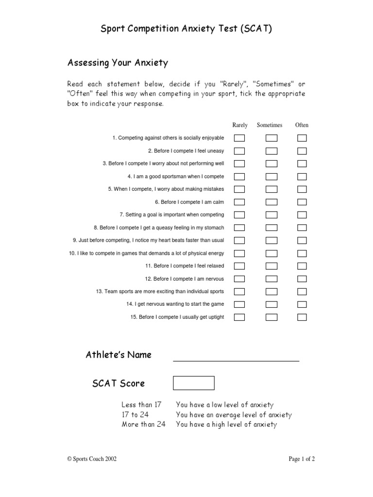 SCAT Test | Anxiety | Sports