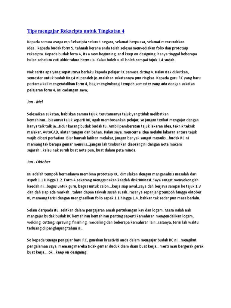 Tips Mengajar Rekacipta Untuk Tingkatan 4 | PDF