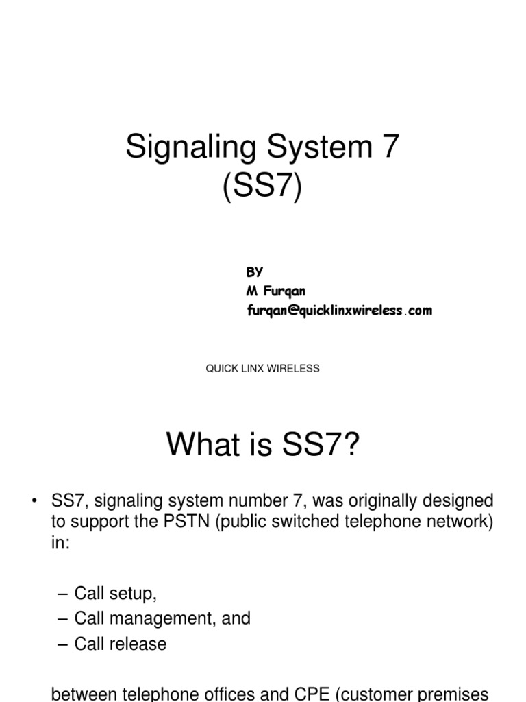 Signaling System 7 (SS7) : BY M Furqan | PDF | Computer Network | Telecommunications Standards