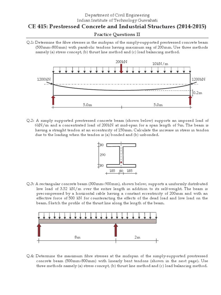 Prestressed Concrete Practice Questions | PDF