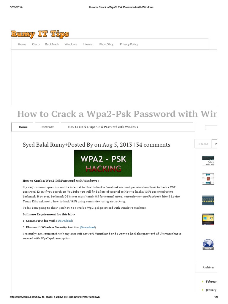 How to Crack a Wpa2-Psk Password with Windows | Wireless Lan | Wi Fi
