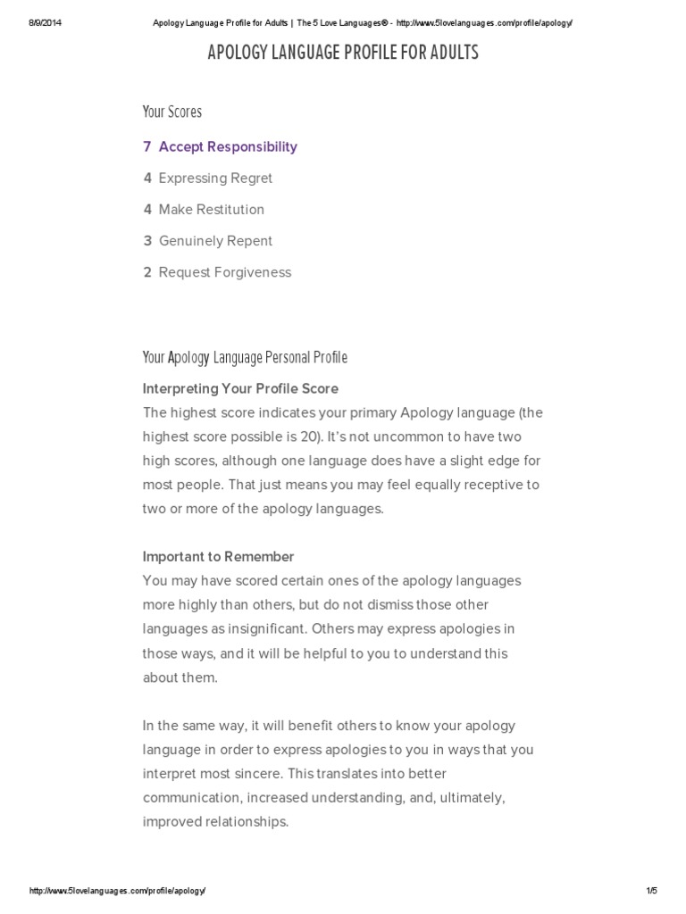 Apology Language Profile For Adults - The 5 Love Languages® - HTTP ...