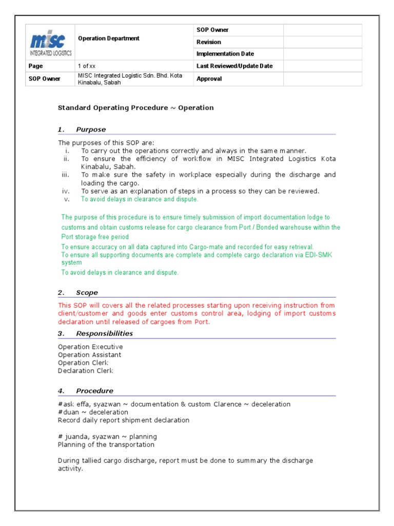 SOP for Import and Export Operations | PDF | Cargo | Corporate Jargon
