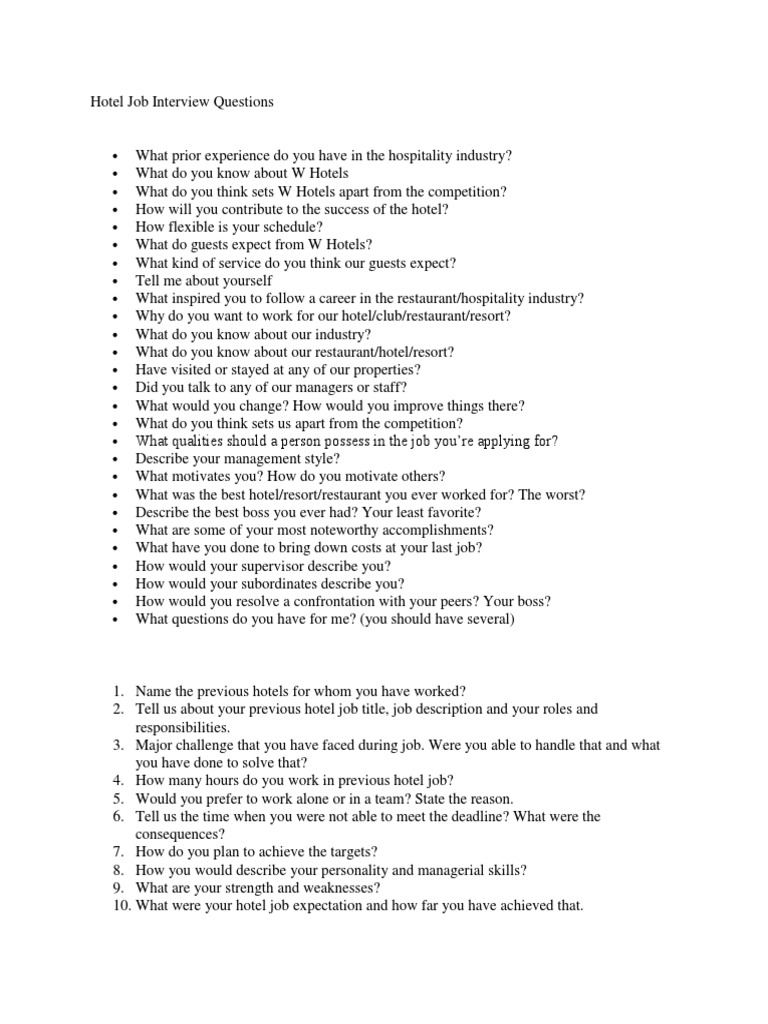 Hotel Interview Questions | PDF | Motivation | Motivational