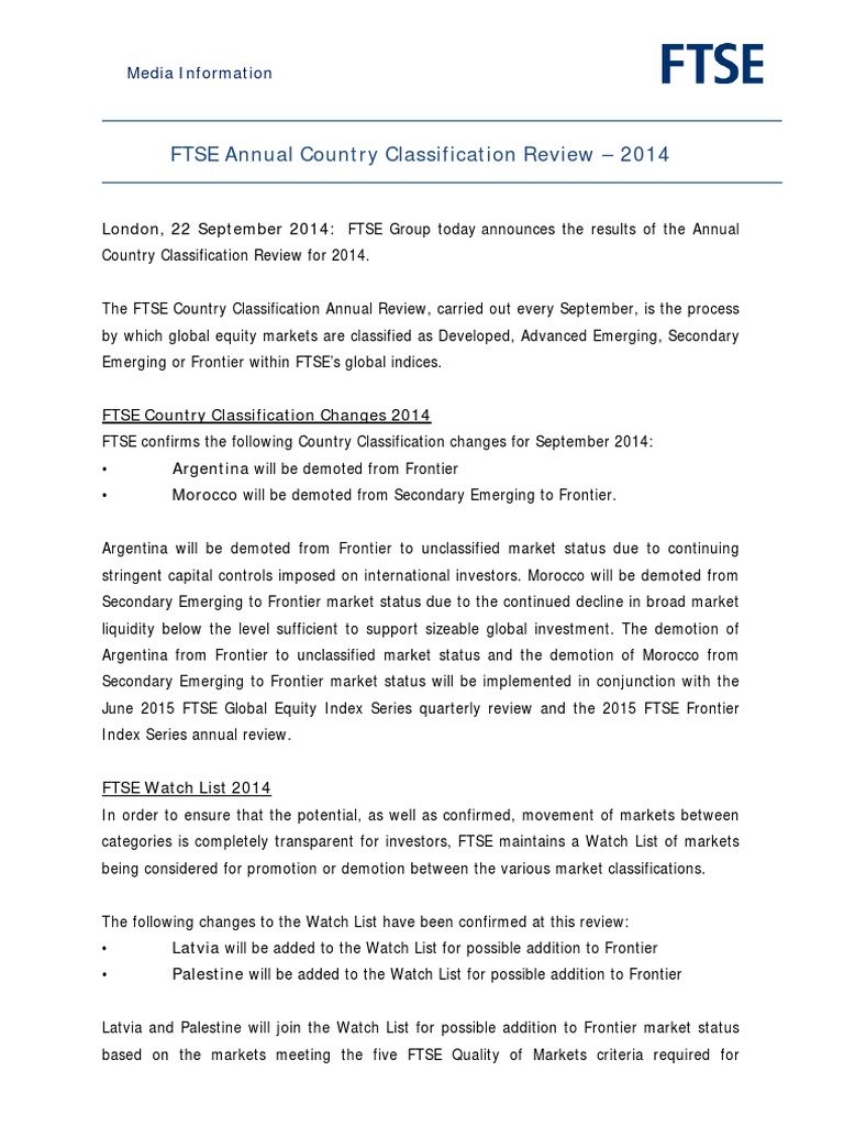 FTSE Country Classification Review 2014 | PDF | Stock Market Index ...