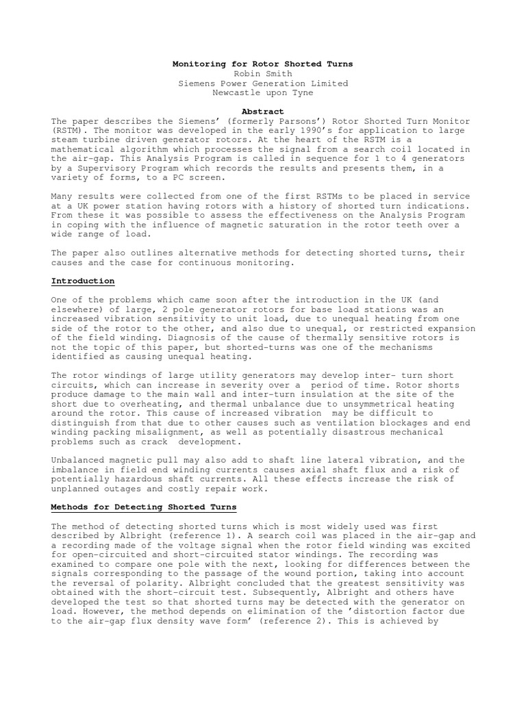 Monitoring For Rotor Shorted Turns | PDF | Inductor | Magnetic Field