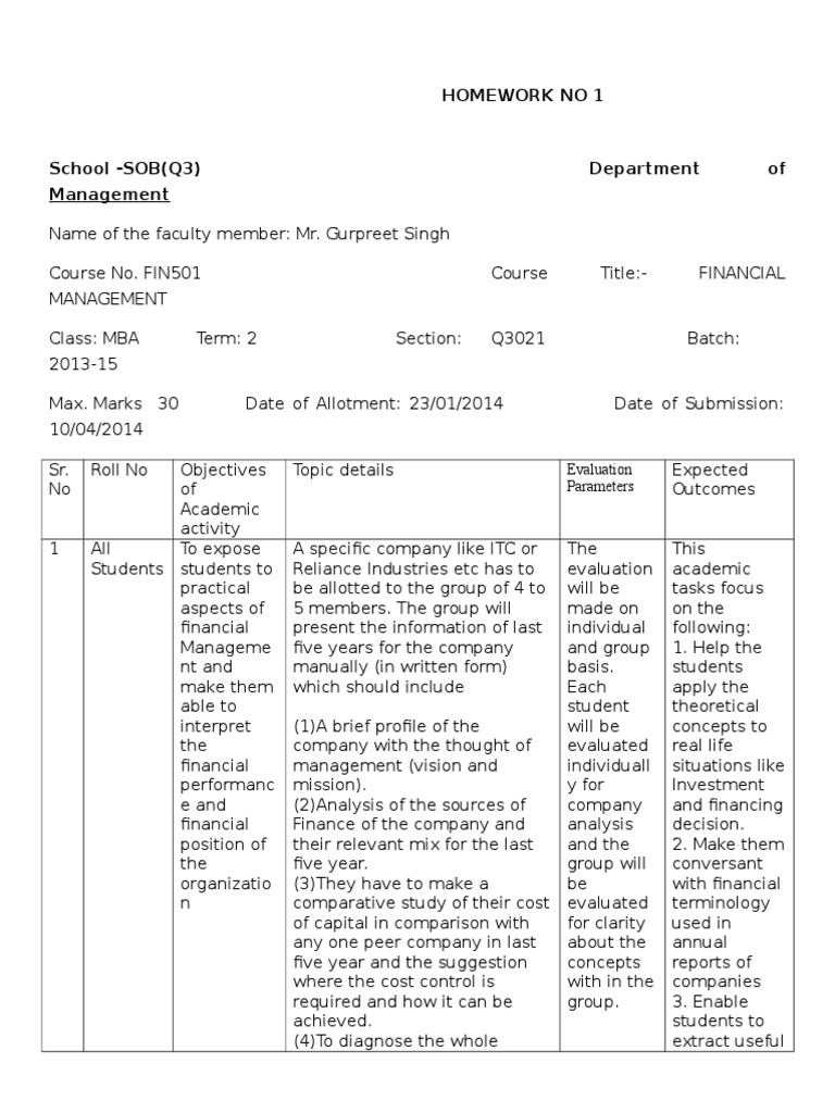 Financial Management Homework Assignment | PDF