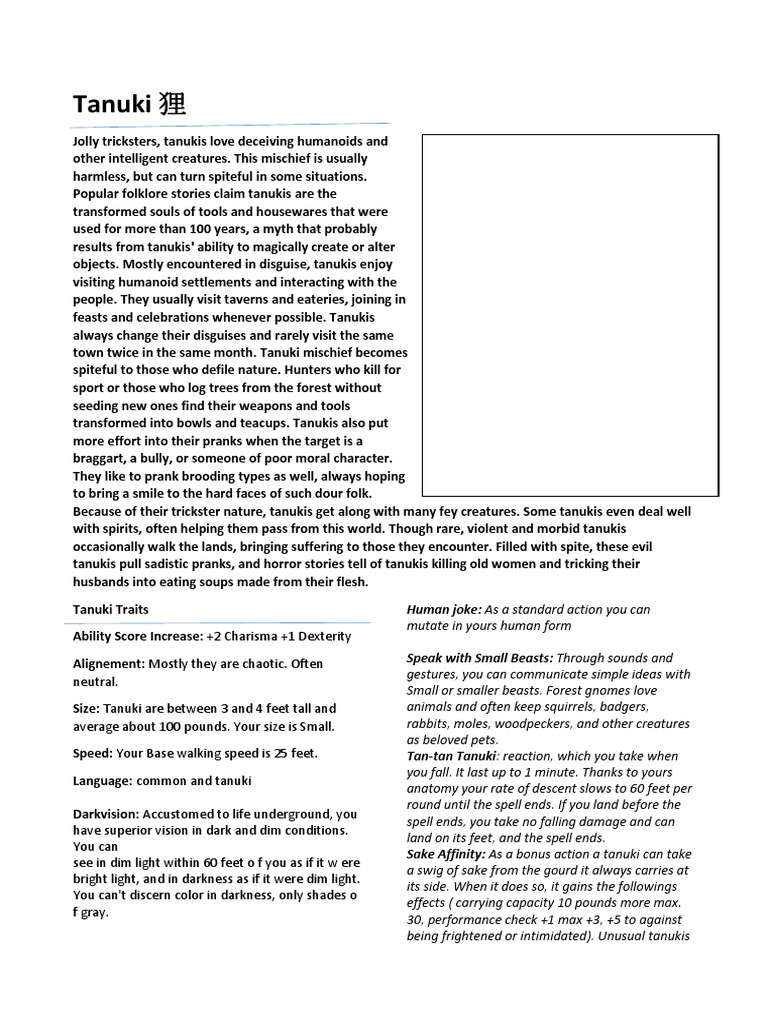 Tanuki Race for D&D 5E: Traits & Lore | PDF