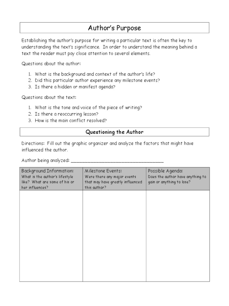 Authors Purpose Graphic Organizer | PDF