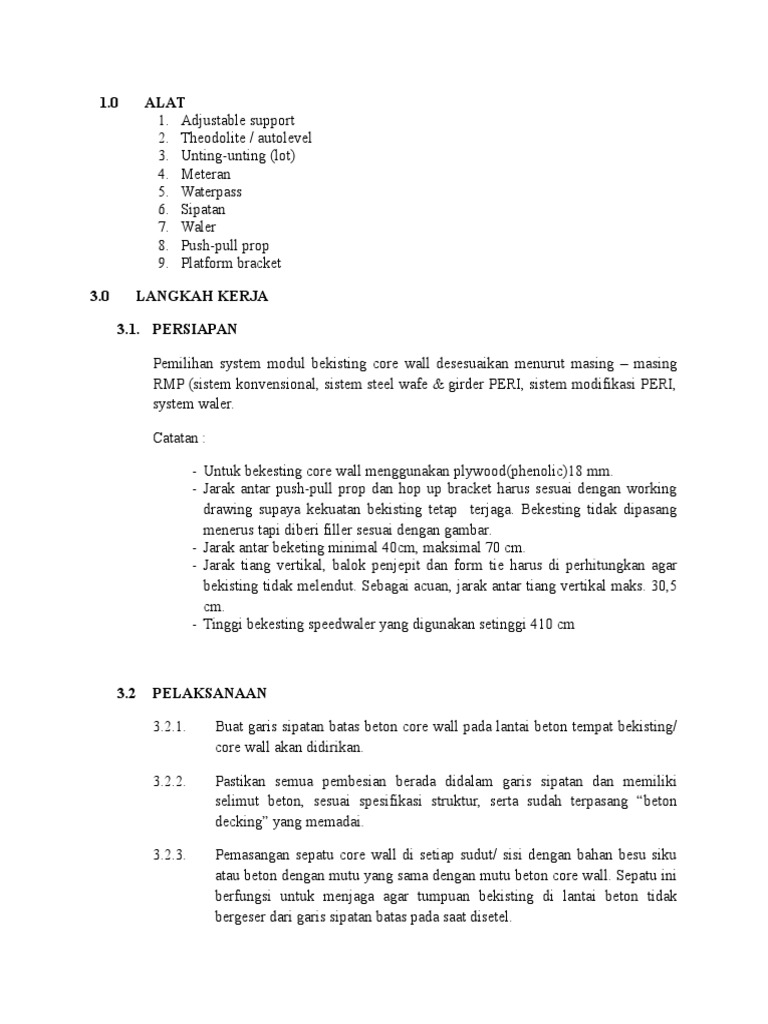 Metode Bekisting Core Wall | PDF