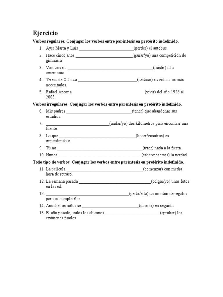 Ejercicios Pretérito Indefinido | PDF