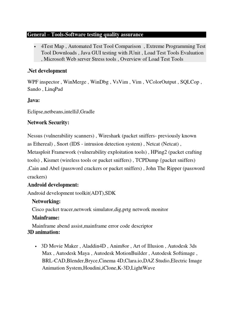 Software Testing Quality Assurance Tools | PDF