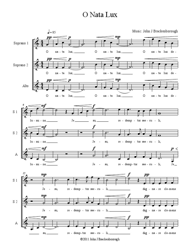 Brackenborough O Nata Lux (SSA) | PDF