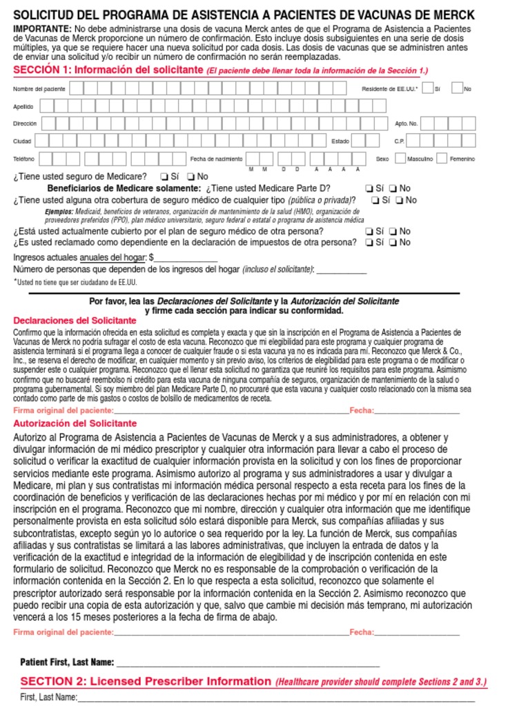 Merck Assistance Program Enrollment Form Spanish | PDF | Medicare ...