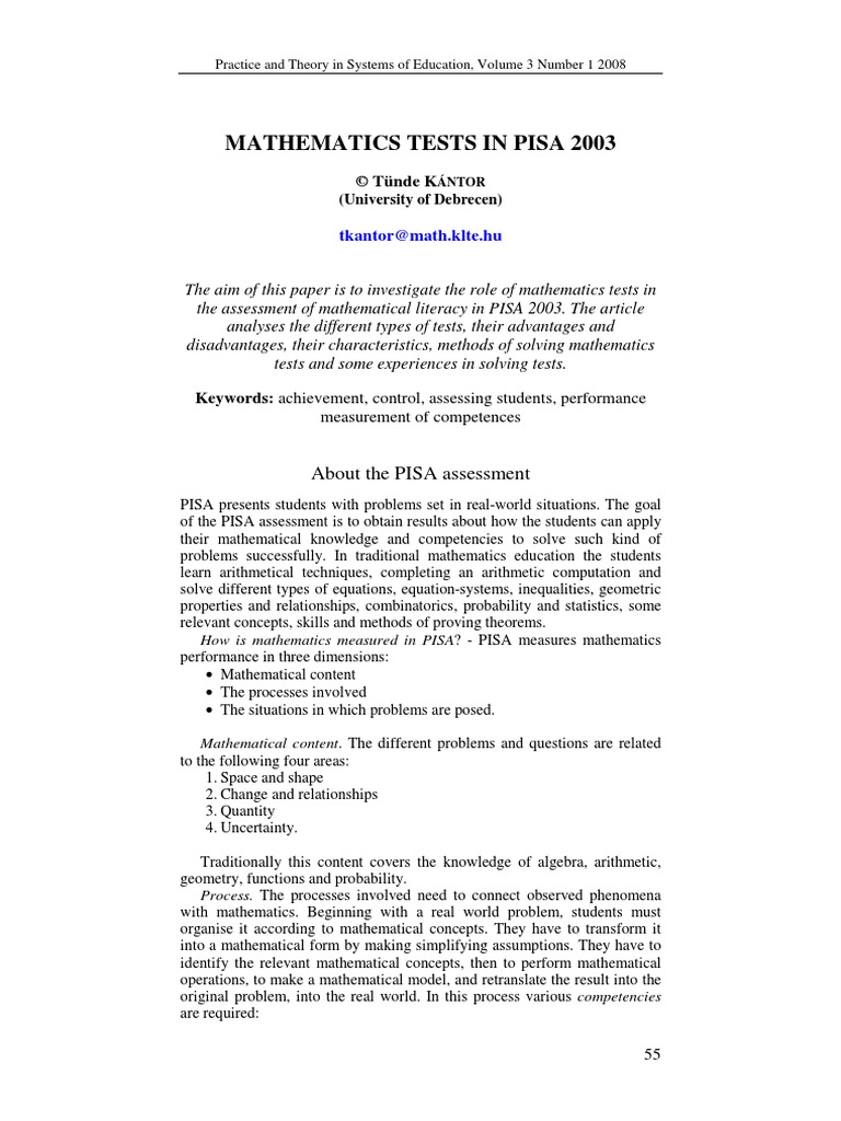 Mathematics Tests in Pisa 2003: © Tünde K | PDF | Programme For ...
