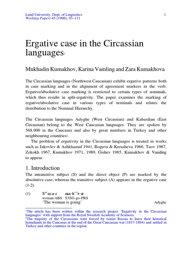 Ergative Case in Circassian Language | PDF | Grammatical Number ...