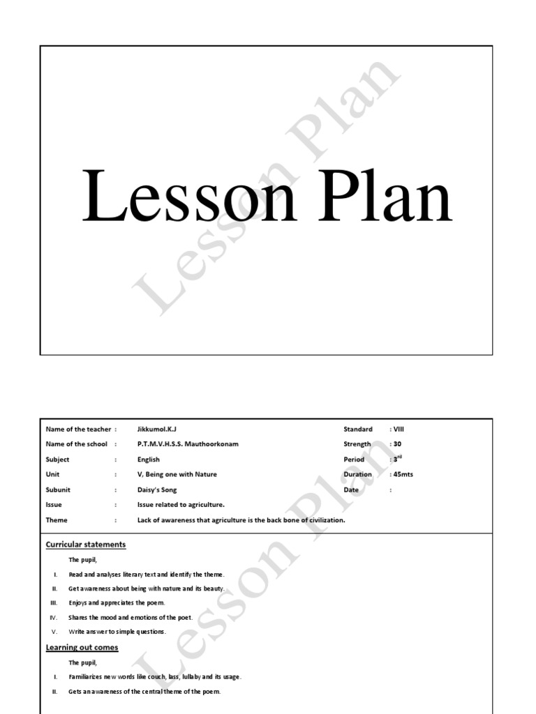 Jikkumol (Lesson Plan) | PDF | Lesson Plan | John Keats