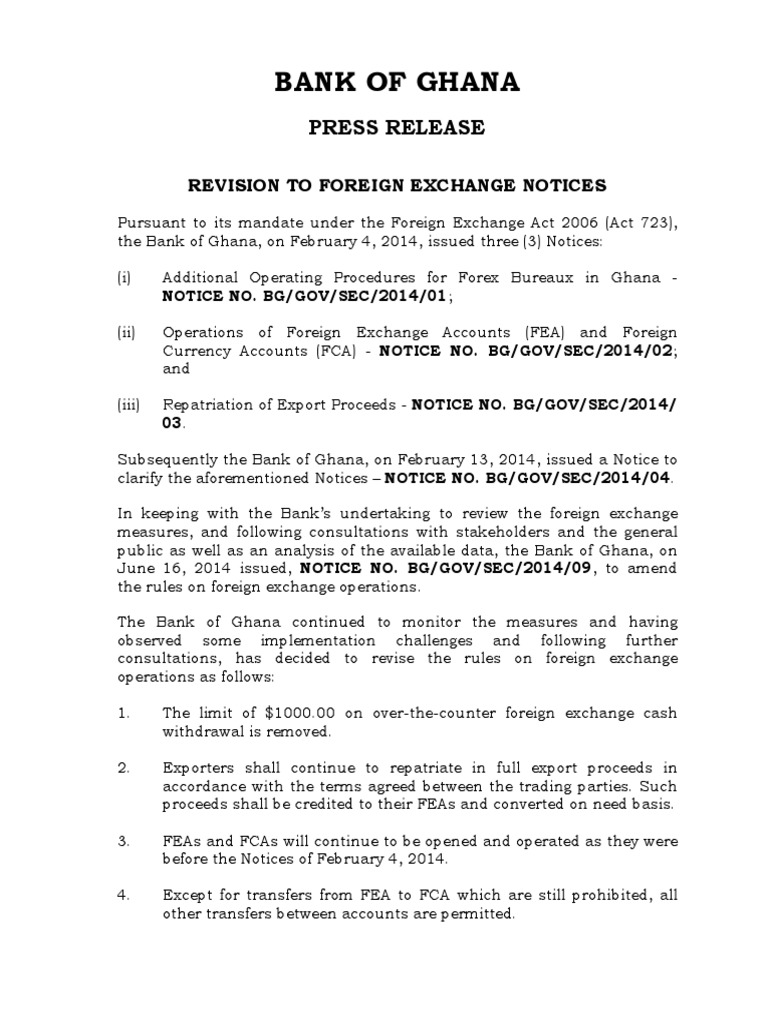 08-Aug-2014 BoG Press Release - Revised Foreign Exchange Notices | PDF ...
