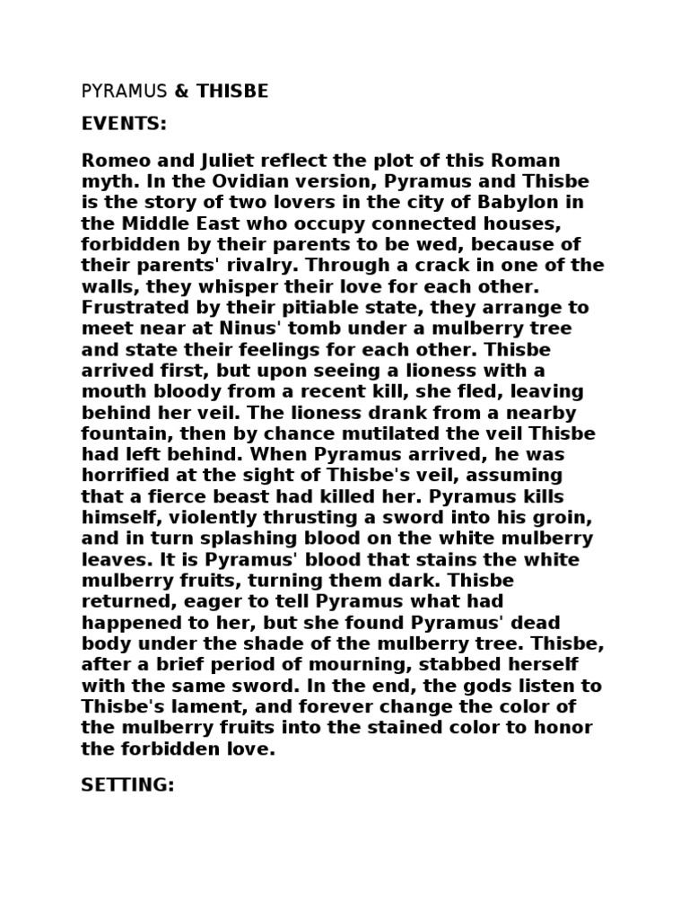 PYRAMUS & THISBE EVENTS: Romeo and Juliet Reflect The Plot | PDF ...