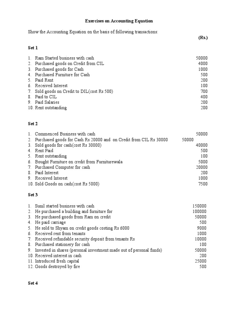 Accounting Equation for Practice | Business Economics | Payments