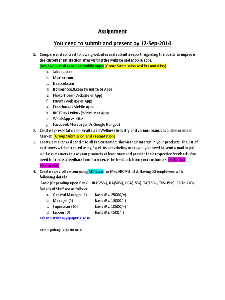 Assignment You Need To Submit and Present by 12-Sep-2014: Rohan ...