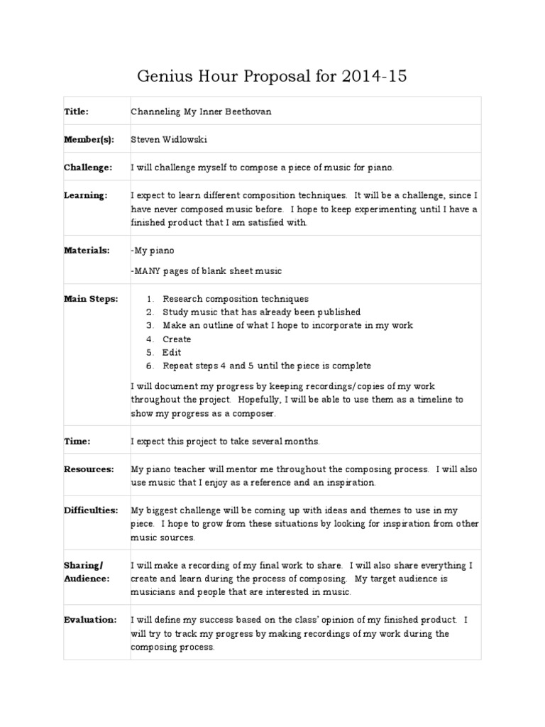 Genius Hour Proposal Sheet 2014 | PDF